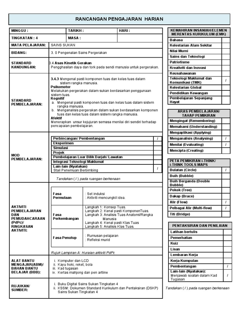 CONTOH 1 RPH (Sains Sukan) | PDF
