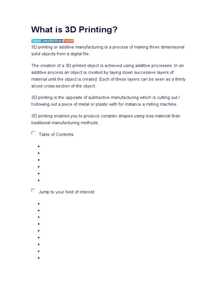 What Is 3D Printing | PDF | 3 D Printing | Industrial Processes