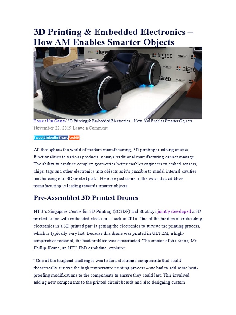 3D Printing & Embedded Electronics | PDF | 3 D Printing | Sensor
