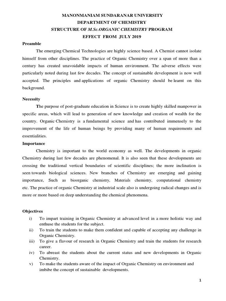 M.Sc. Organic Chemistry Program Overview | PDF | Organometallic ...