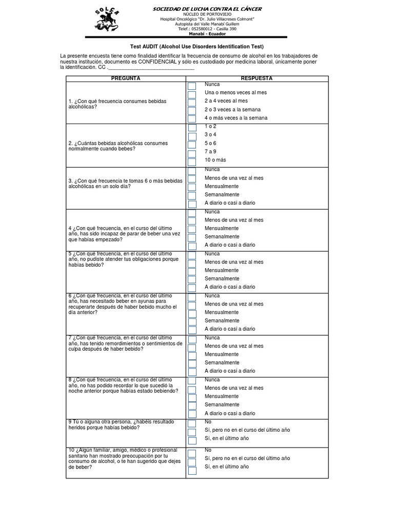 Test AUDIT PDF | PDF | Bebidas | Salud y bienestar