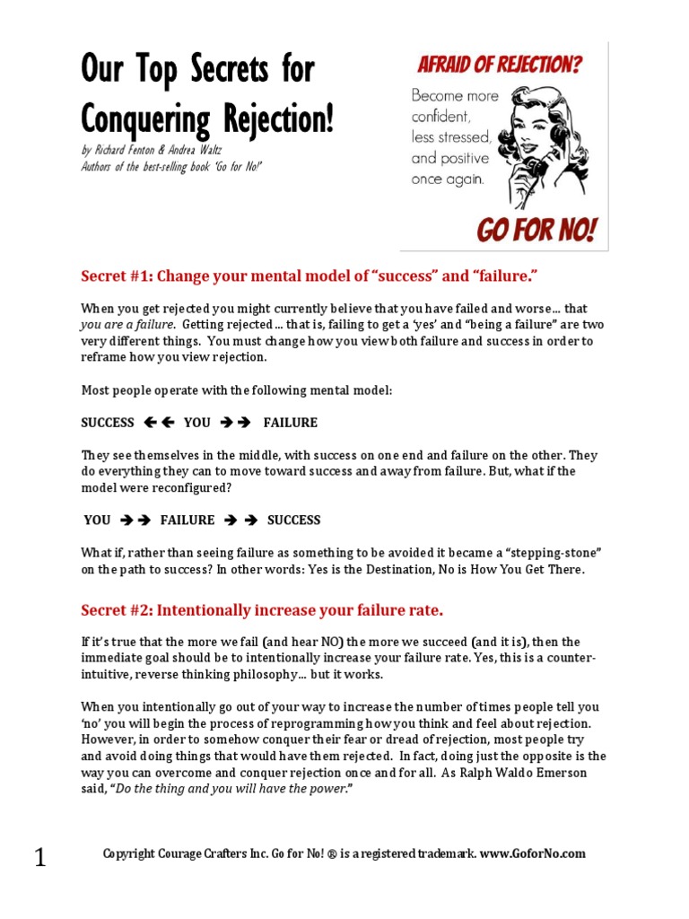 Our Top Secrets For Conquering Rejection!: Secret #1: Change Your ...