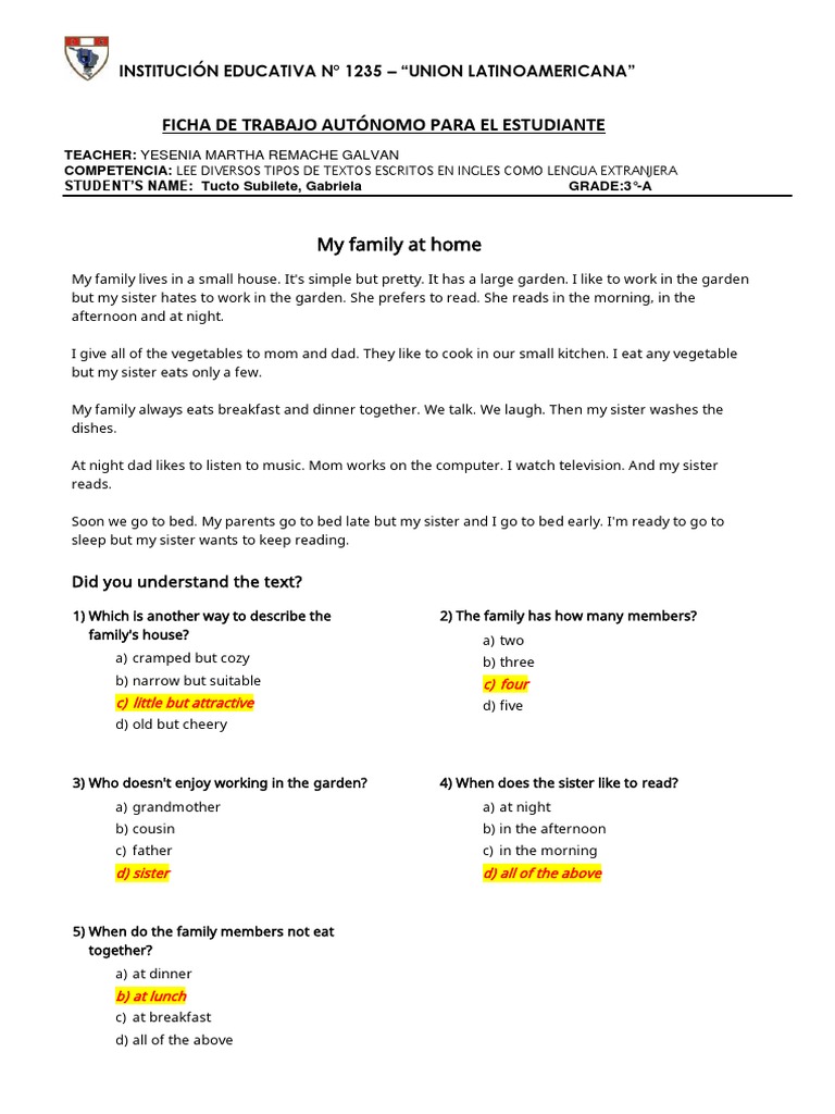 8 Sesion 3°-Text-My-Family | PDF