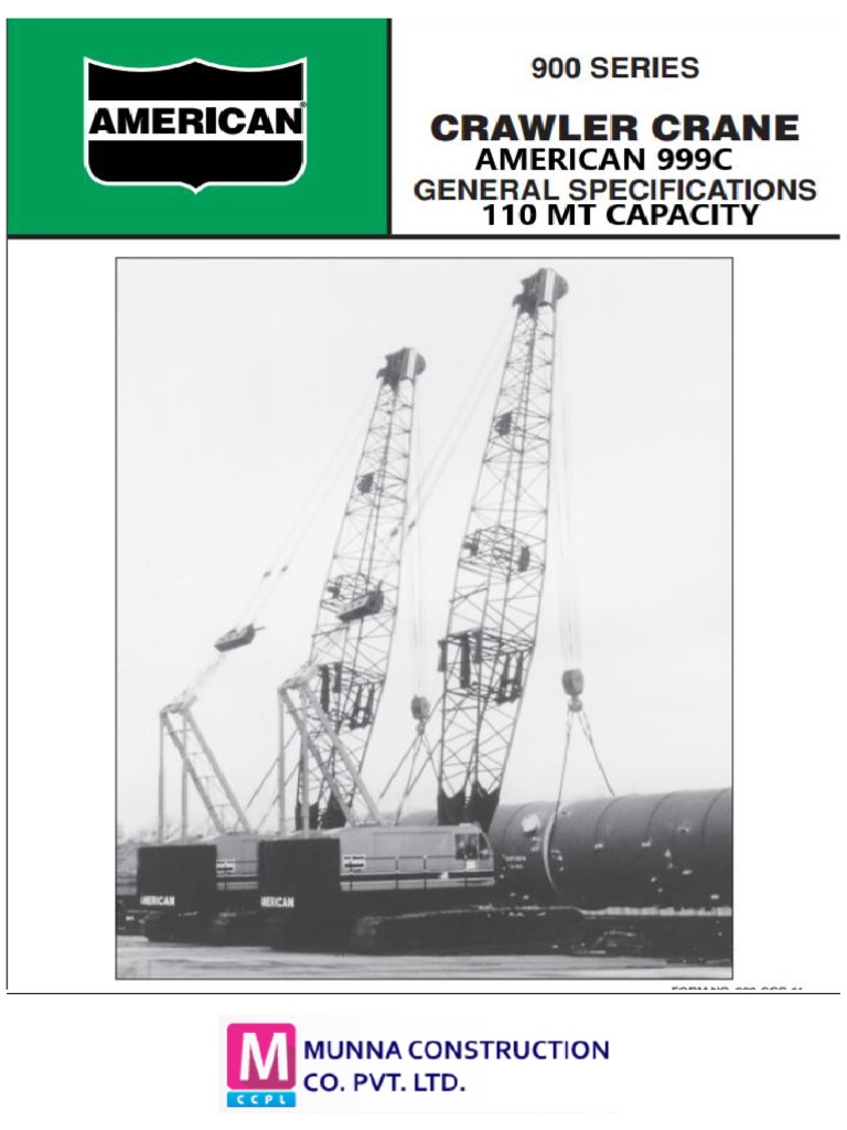 American 999C Crawler Crane Load Chart | Download Free PDF | Crane ...