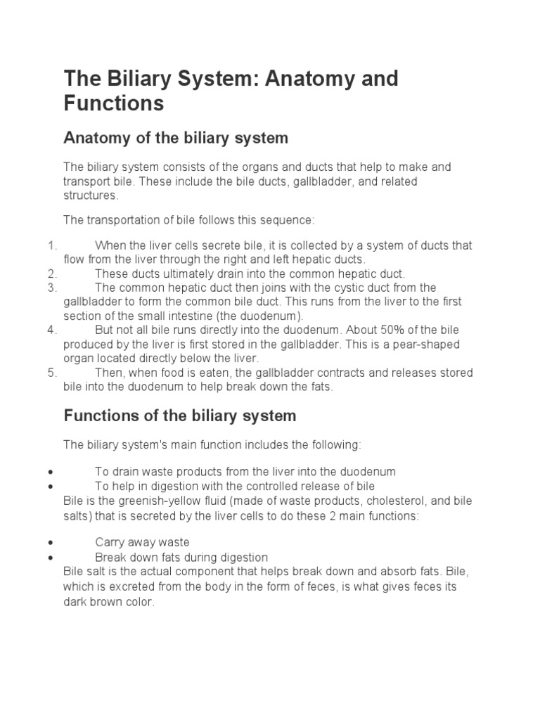The Biliary System: Anatomy and Functions | PDF | Bile | Liver