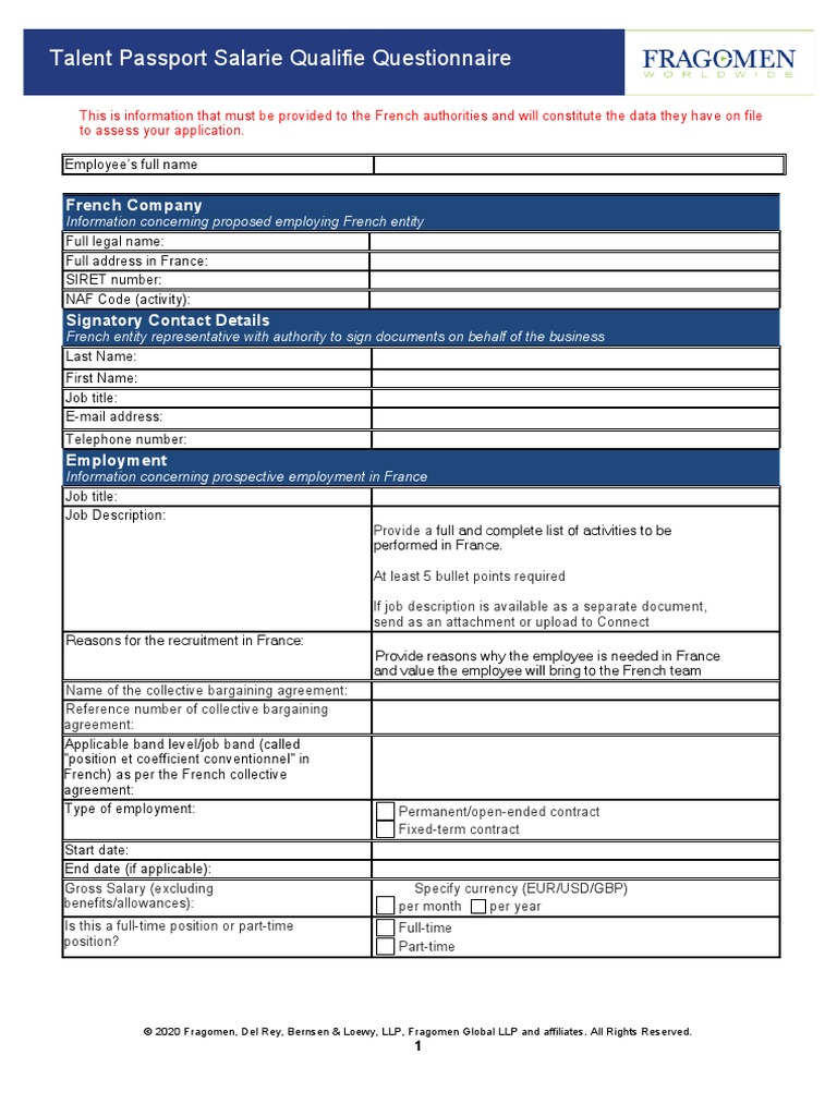 Talent Passport - Salarie Qualifie Questionnaire (ER) | PDF | Passport ...