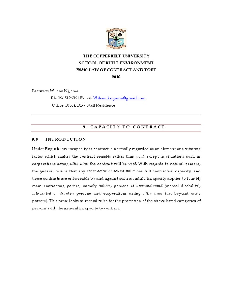 Capacity to Contract: Minors Explained | PDF | Lease | Corporations