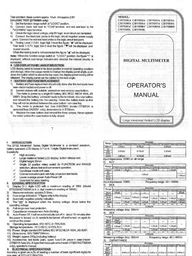 Dt9205a Manual PDF | PDF