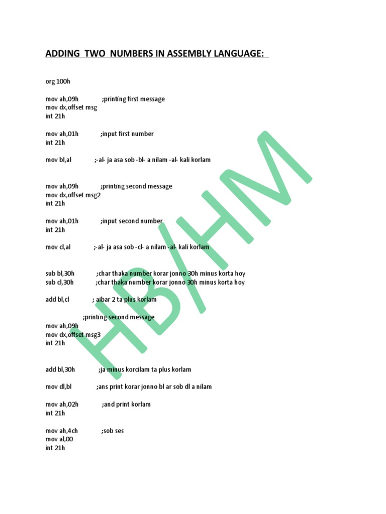Assembly Program for Adding Numbers | PDF | Teaching Methods & Materials