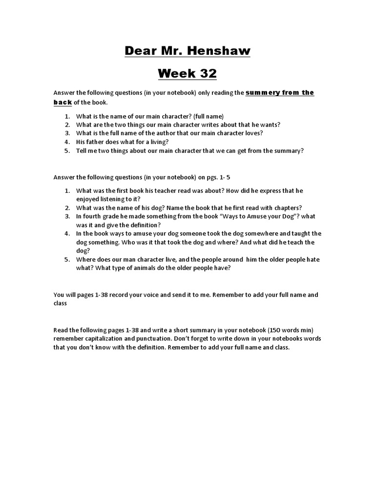 Dear. MR Henshaw | PDF