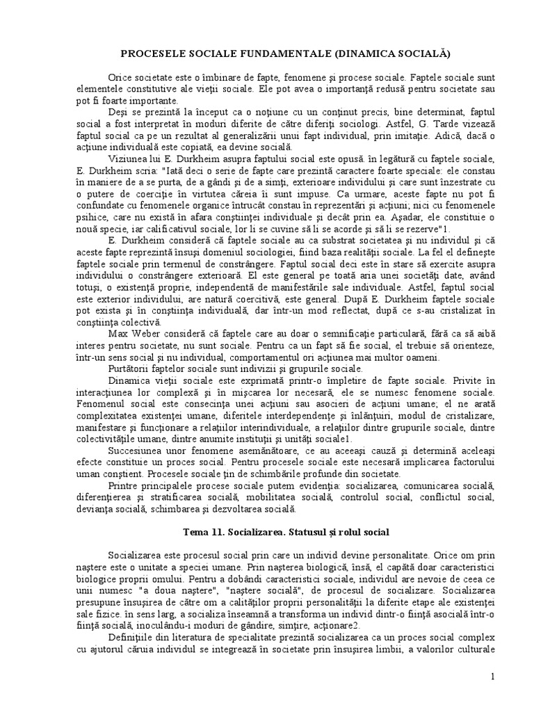 Tema N 11 Socializarea. Statusul Şi Rolul Social | PDF