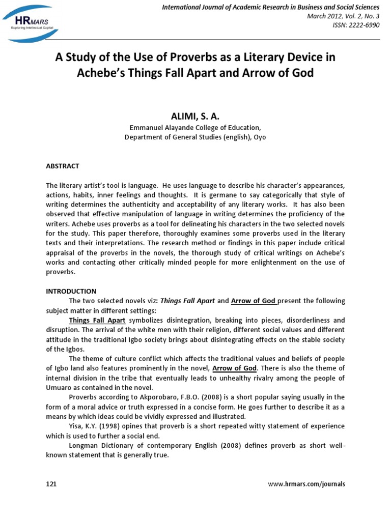 A Study of The Use of Proverbs As A Literary Device in Achebe's Things ...