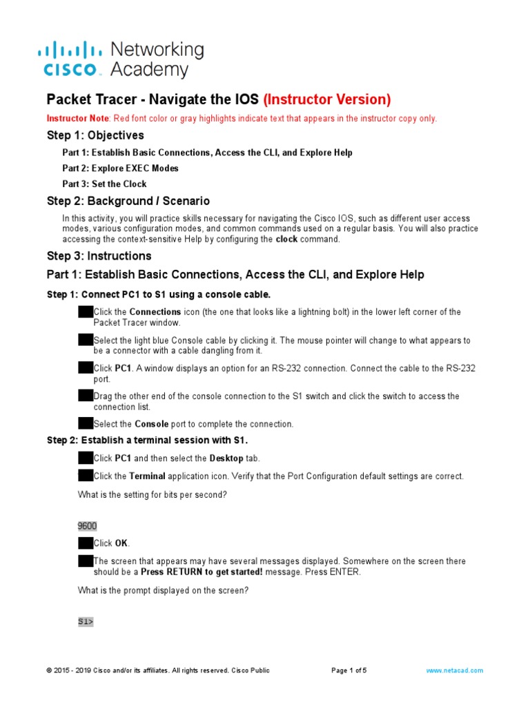 2.3.7 Packet Tracer - Navigate The IOS - ILM | PDF | Command Line Interface | Computing