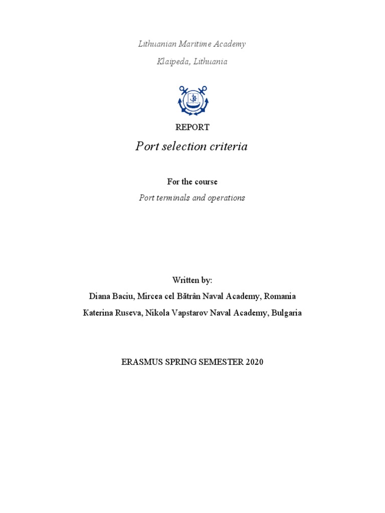 Port Selection Criteria Report | PDF | Cargo | Port