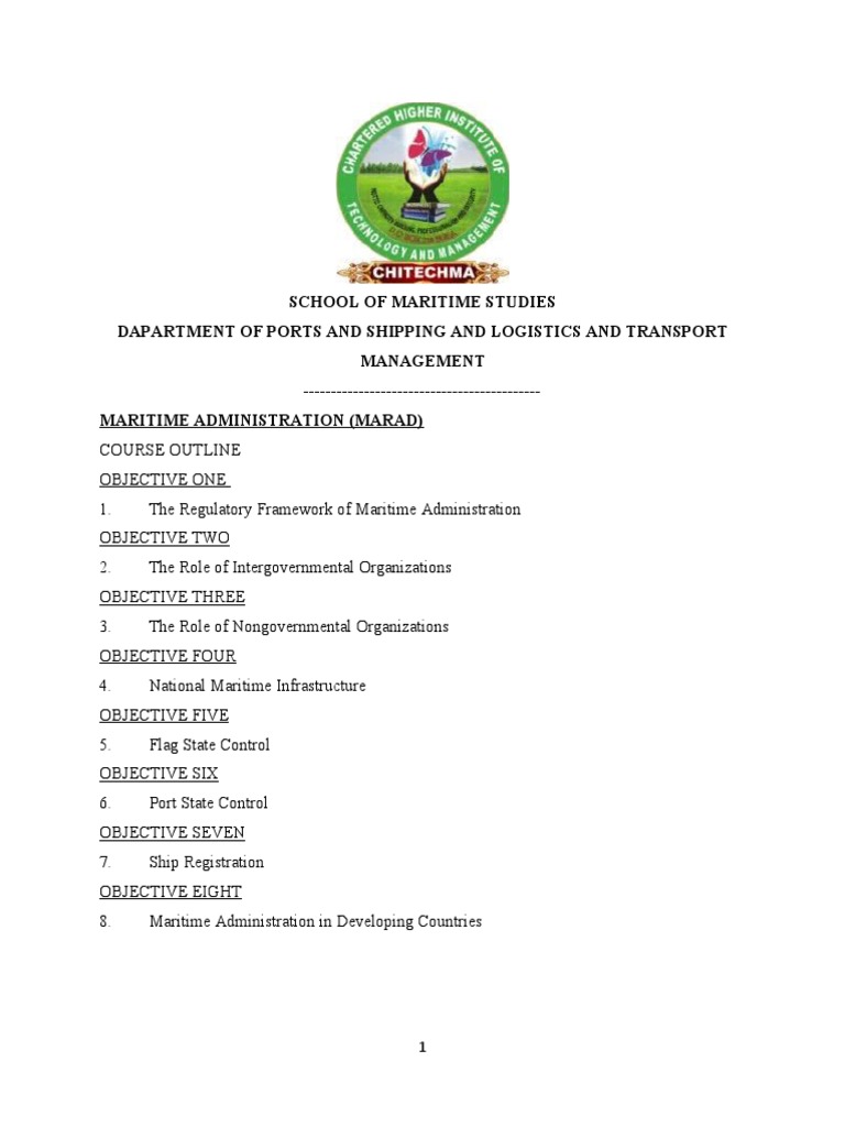 Maritime Administration Course Outline | PDF | Territorial Waters | Ships