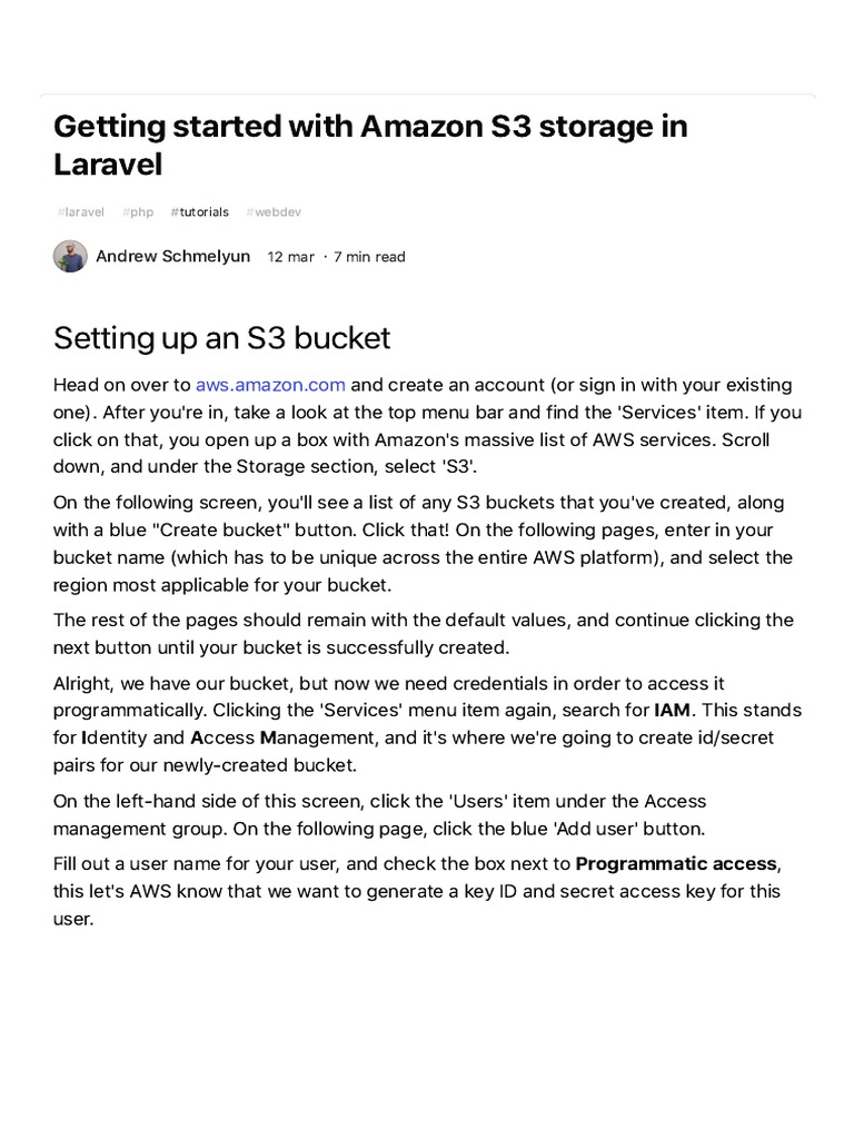 Getting Started With Amazon S3 Storage in Laravel - DEV PDF | PDF | Computing | Software