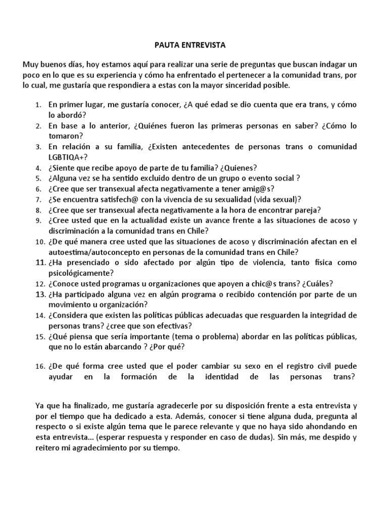 Pauta Entrevista | PDF | Transgénero | Estudios LGBTQIA+