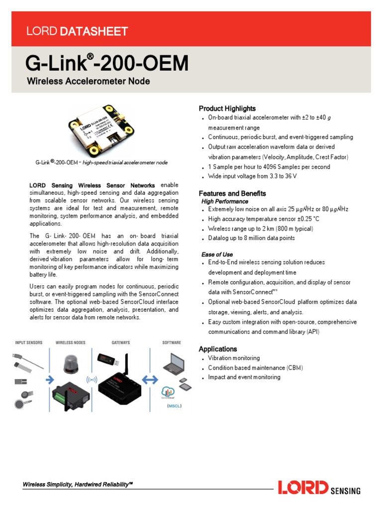 G-Link - 200-OEM: Lord Datasheet | Download Free PDF | Accelerometer | Sampling (Signal Processing)
