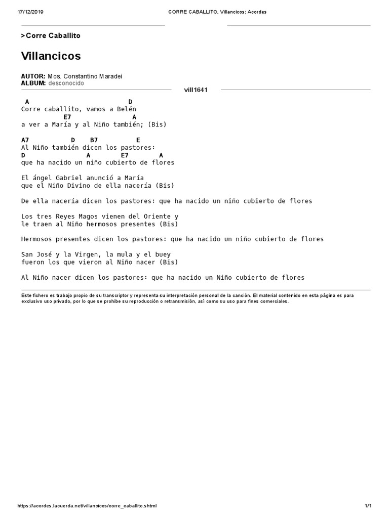 CORRE CABALLITO, Villancicos - Acordes | PDF