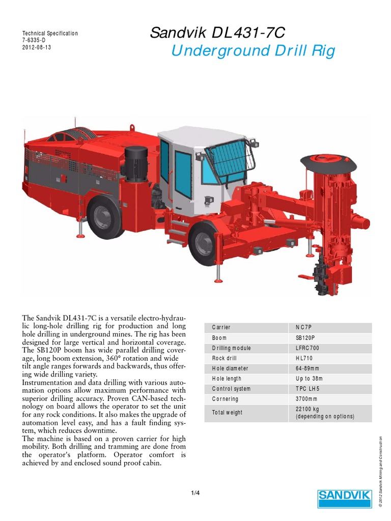 Sandvik DL431-7C: Underground Drill Rig | PDF | Drilling Rig | Drilling