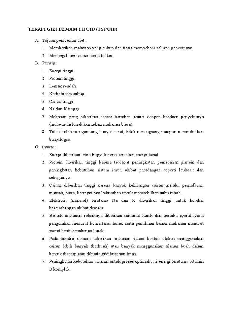 Terapi Gizi Demam Tifoid | PDF