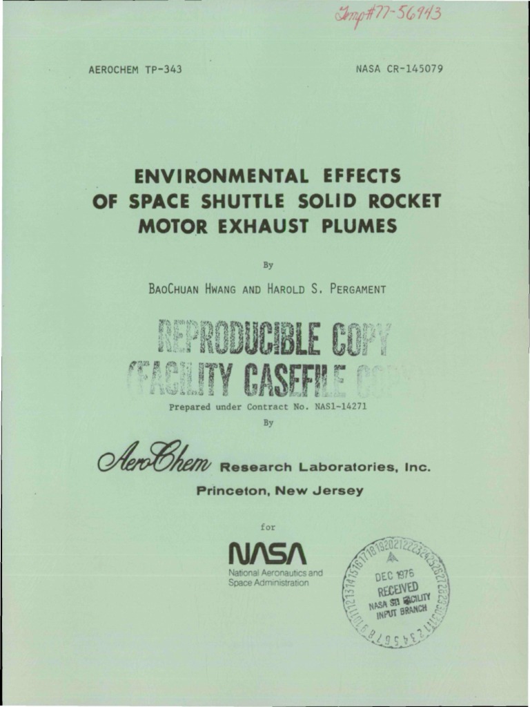 Enviromental Effects Space Shuttle Solid Rocket Motor Exhaust Plumes ...