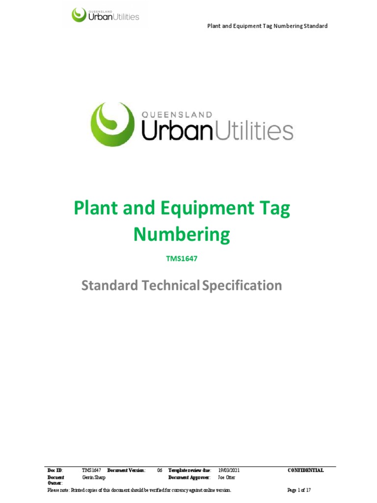 TMS1647 Plant and Equipment Tag Numbering Rev06 | PDF | Identifier ...