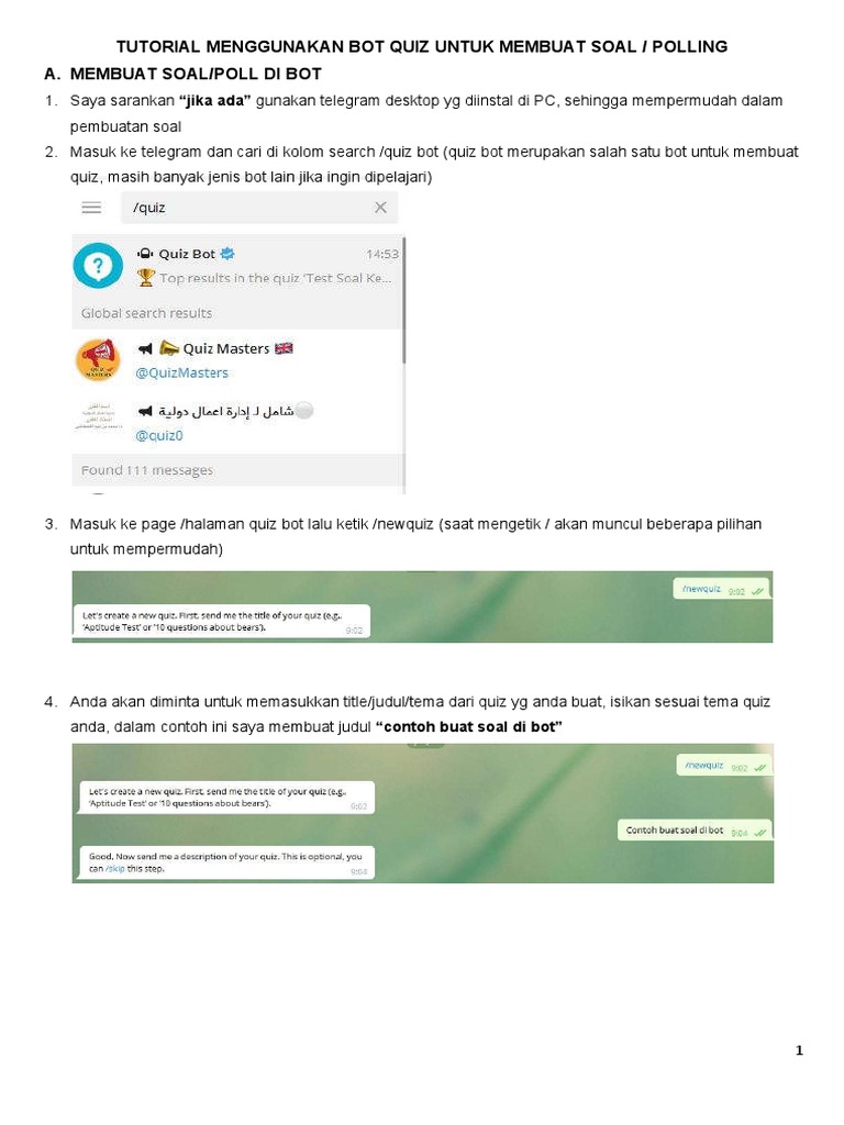 Tutorial Bot Quiz di Telegram | PDF