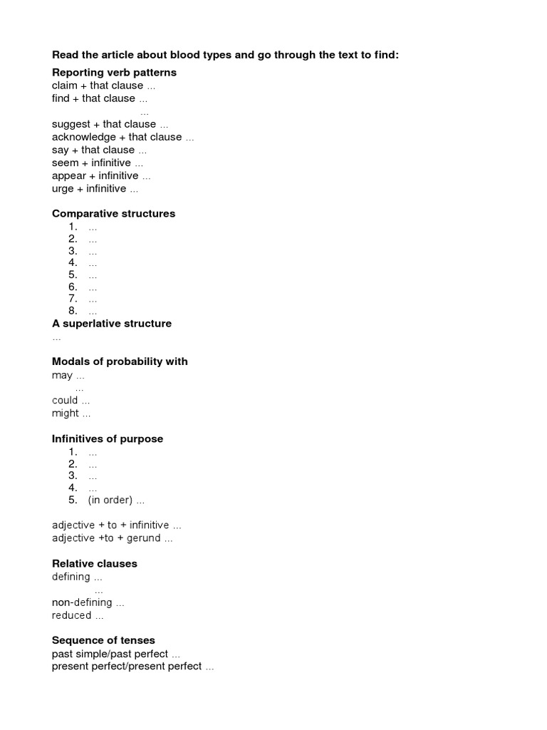 Blood Types Grammar Revision | PDF | Verb | Infection
