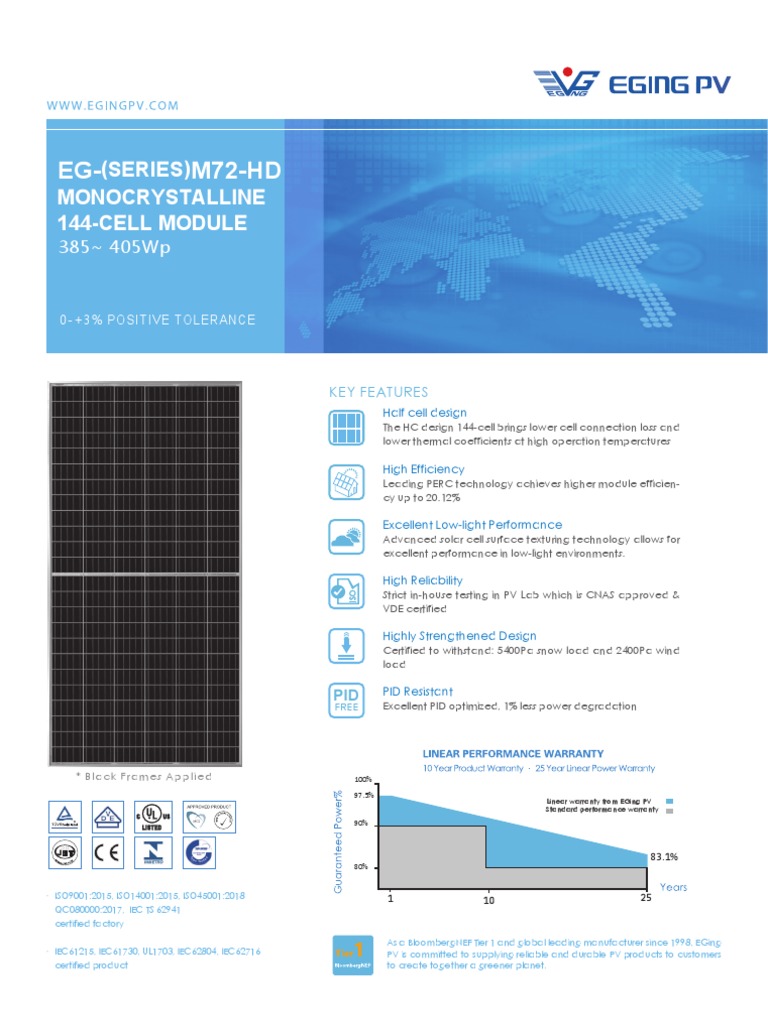 EG-M72-HD: (Series) Monocrystalline 144-Cell Module | PDF | Electrical ...