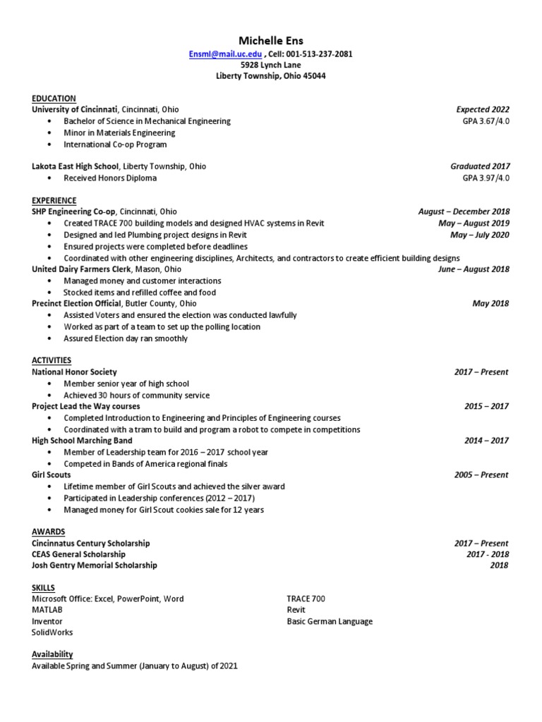 Ens Michelle Resume | PDF | Science | Engineering