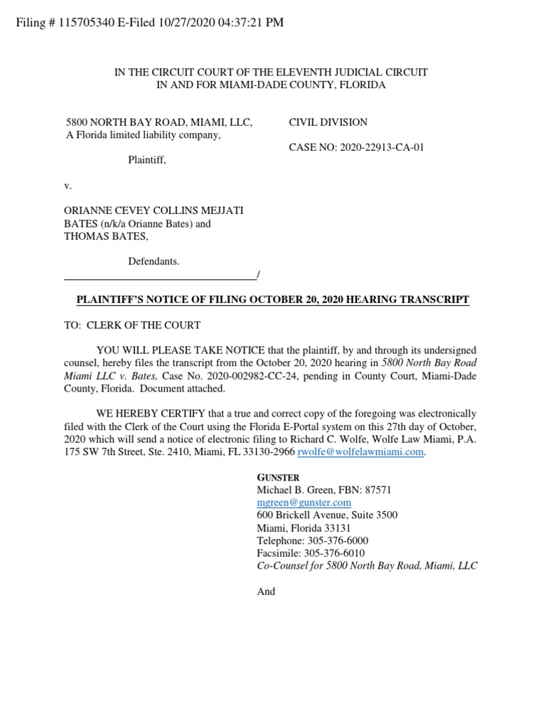 Hearing Transcript Filing Notice | PDF | Miami | Common Law