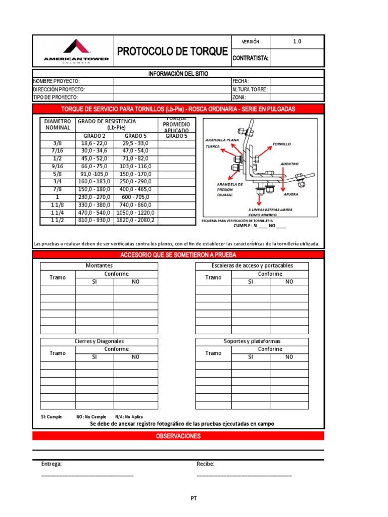 Protocolo de Torque: Torque de Servicio para Tornillos (Lb-Pie) - Rosca ...