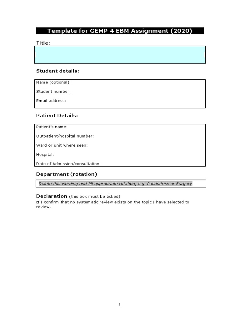 EBM Assignment GEMP 4 2020 Template - v2 | PDF | Systematic Review ...