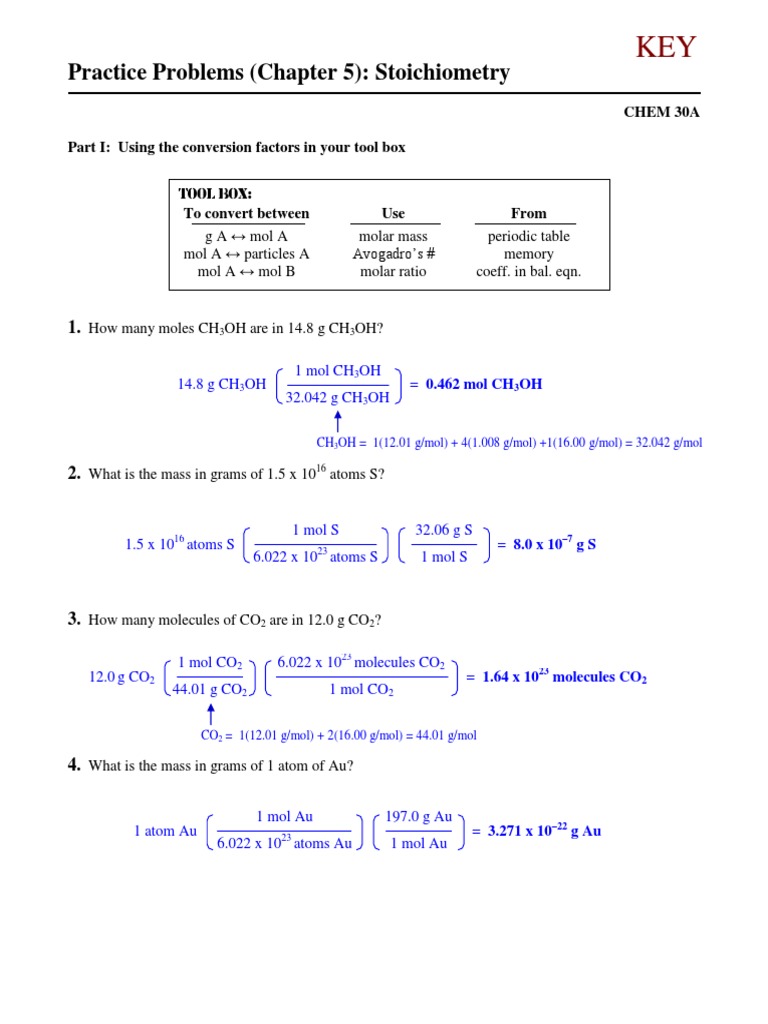 Practice Problems (Chapter 5) Stoichiometry - KEY | PDF | Mole (Unit ...