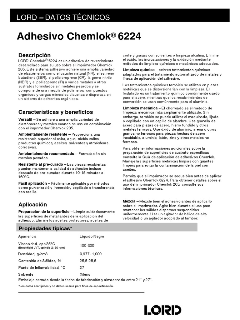 Chemlok 6224 - TDS Español | PDF | Caucho natural | Hierro