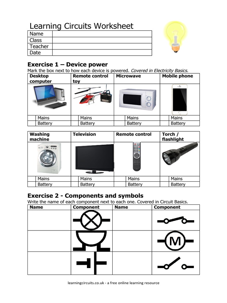 Learning Circuits Worksheet: Exercise 1 - Device Power | PDF ...