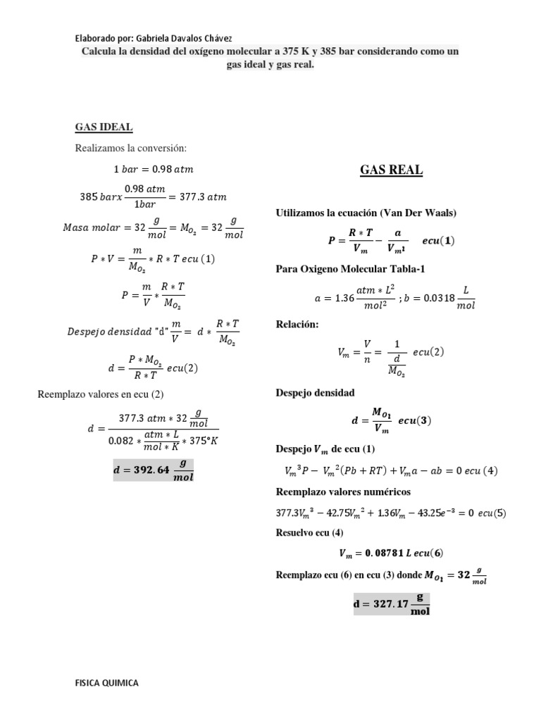 Fisico Quimica Resolucion de Ejercicio Atkins | PDF | Gases | Física teórica