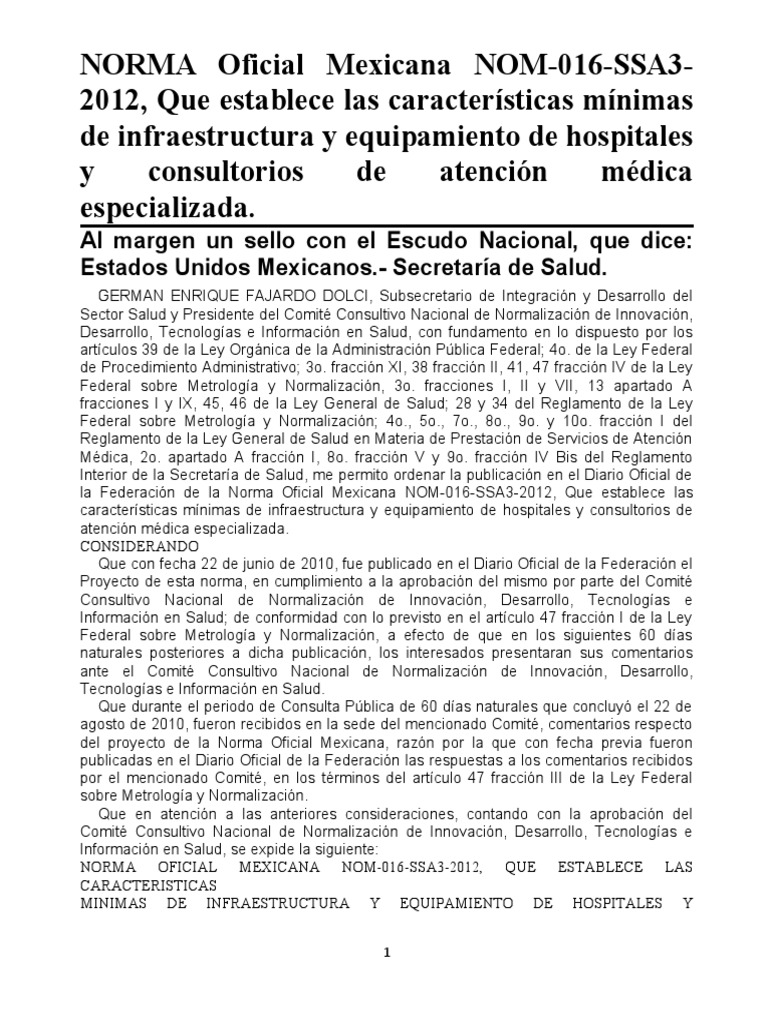 Nom 016-Ssa3-2012 | PDF | Hospital | Cuidado de la salud