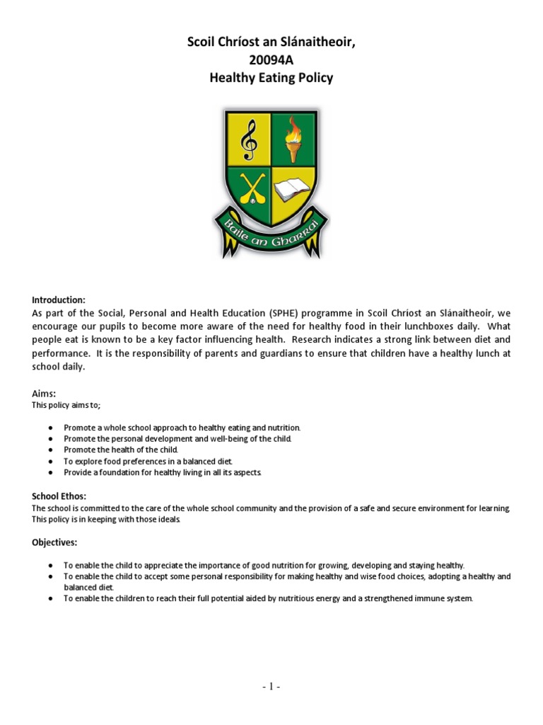 Healthy Eating Policy 2020 | Download Free PDF | Lunch | Healthy Diet