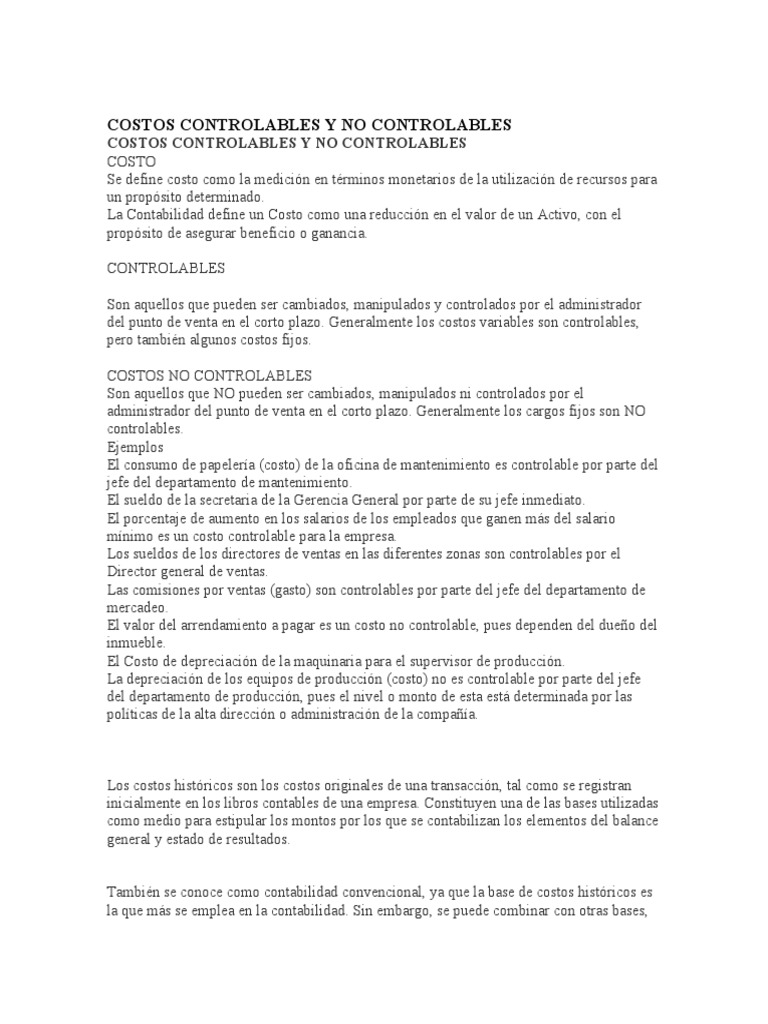 Costos-Controlables-y-No-Controlables - Docx y Cosstos Historicos | PDF ...