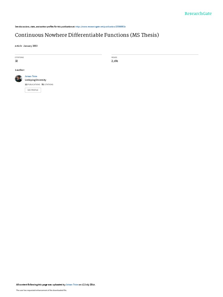 Continuous Nowhere Differentiable Functions MS The | PDF | Continuous Function | Function ...