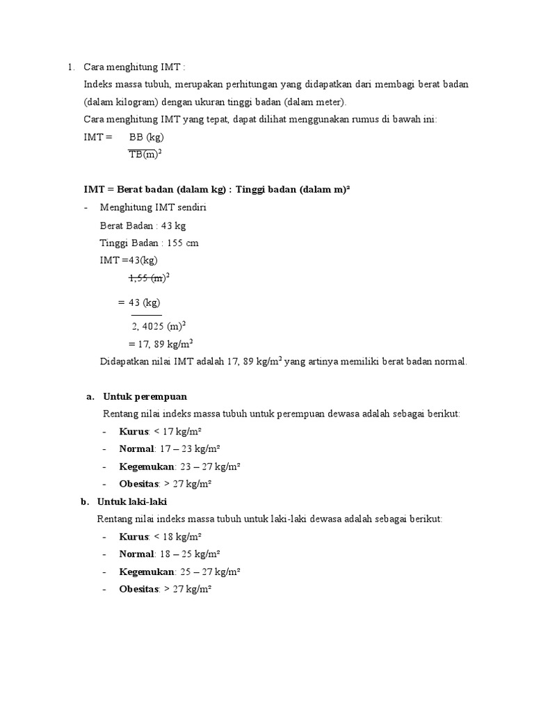 Cara Hitung IMT dan Kategori Berat Badan | PDF | Pengelolaan Keuangan ...