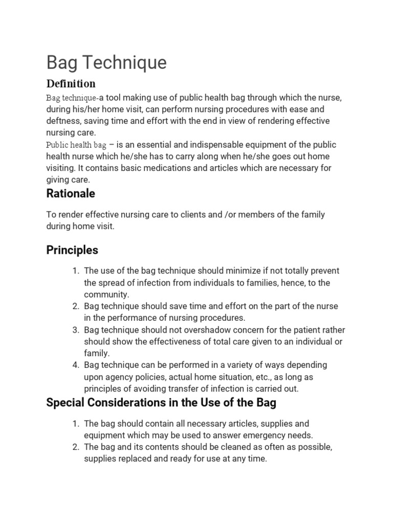 Bag Technique | Download Free PDF | Hand Washing | Nursing