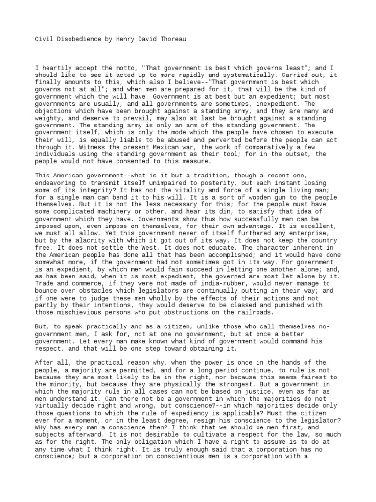 Civil Disobedience by Henry David Thoreau | PDF | Conscience | Civil ...