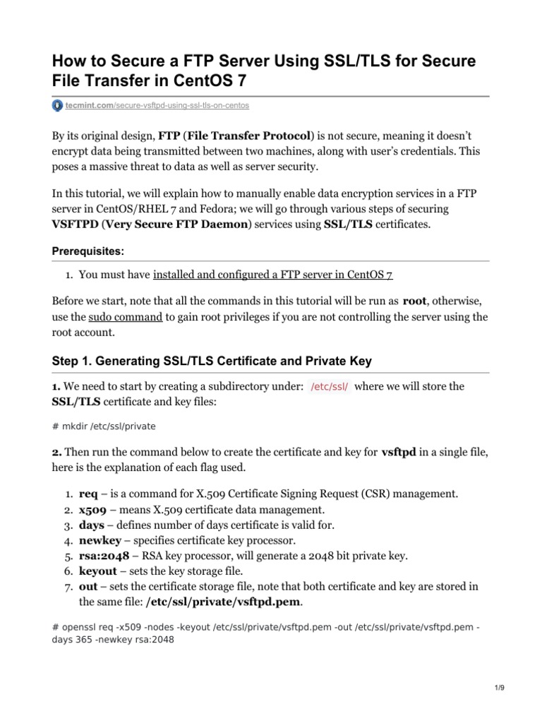 How To Secure A FTP Server Using SSLTLS For Secure File Transfer in CentOS 7 | PDF | File ...