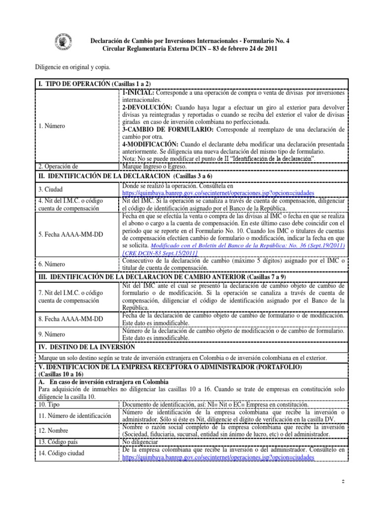 Instructivo Formulario 4 Inversion Internacional | PDF | Dólar de los Estados Unidos | Bolsa