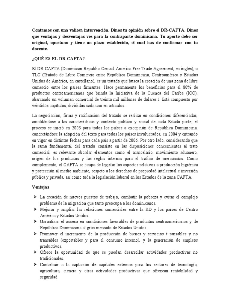 Ventajas y Desventajas del DR-CAFTA | PDF | Política | Economias