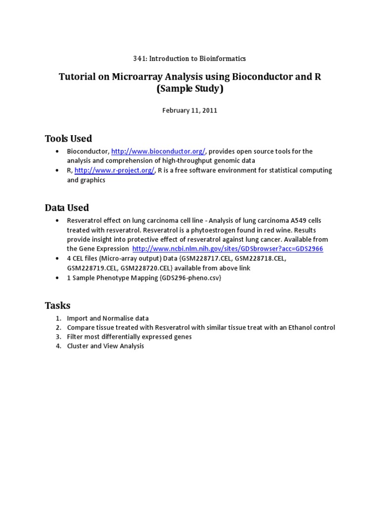 Tutorial On Microarray Analysis Using Bioconductor and R (Sample Study) | PDF | Bioinformatics ...