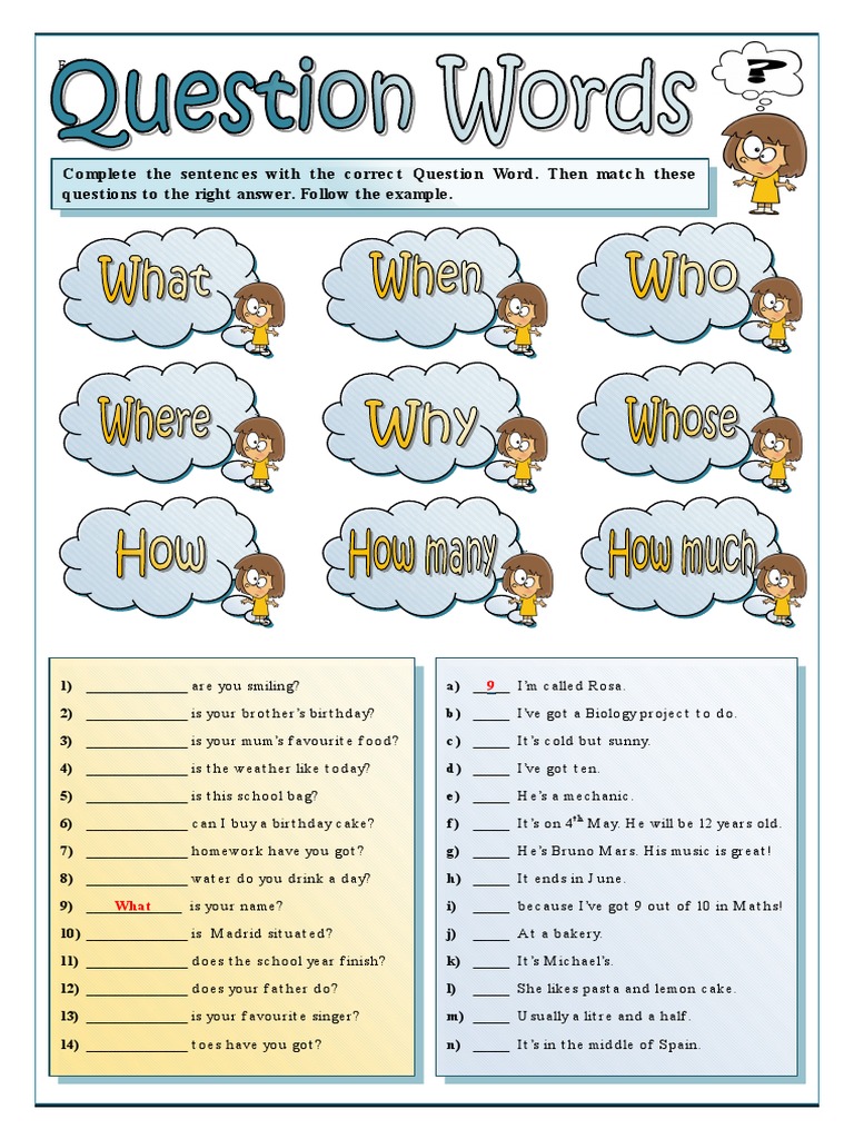 Question Words Completion Worksheet | PDF | Language Arts & Discipline ...